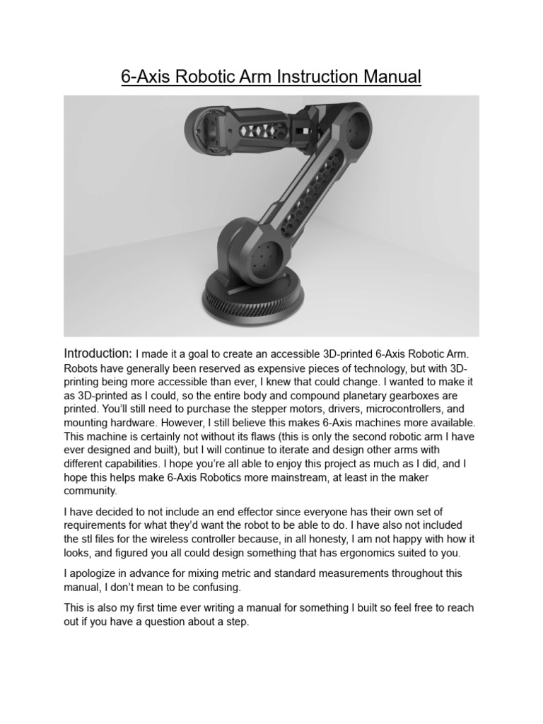 Robotic Arm Instruction Manual | PDF | Elbow | Screw