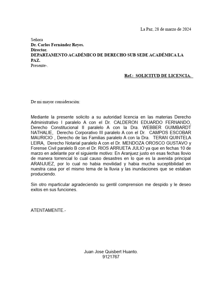 Carta de Licencia | PDF