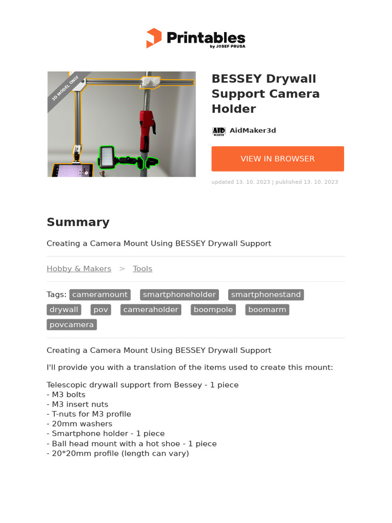 Bessey Drywall Support Camera Holder | PDF