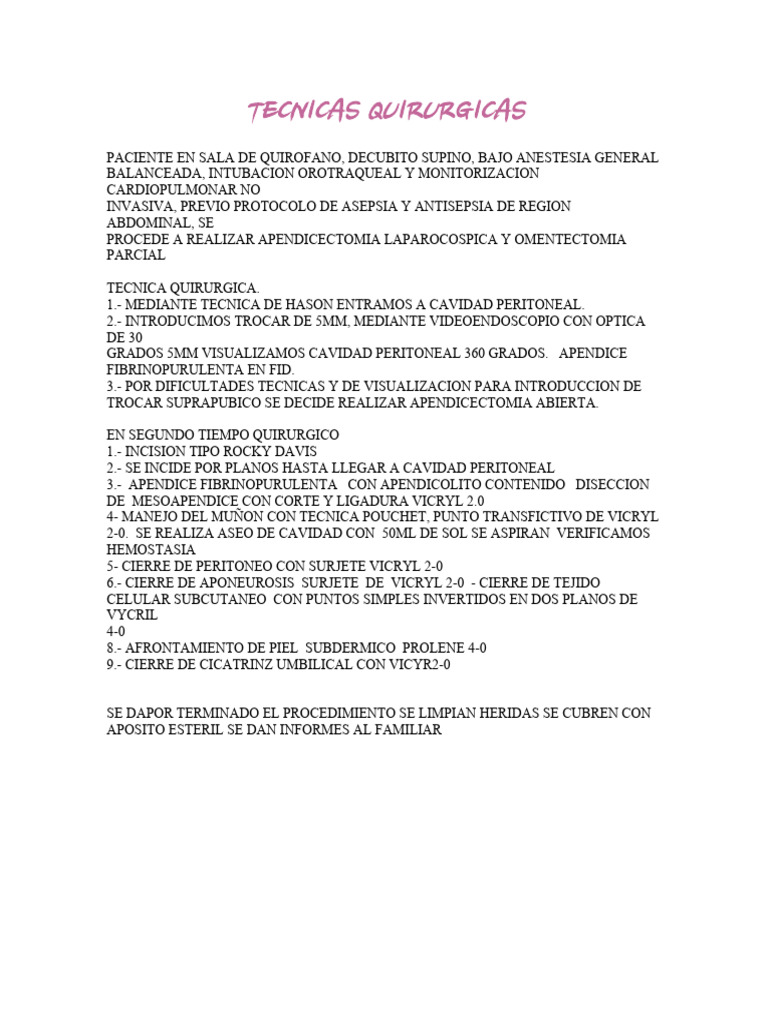 Técnicas Quirúrgicas: Omentectomía y Catéteres | PDF | Peritoneo ...