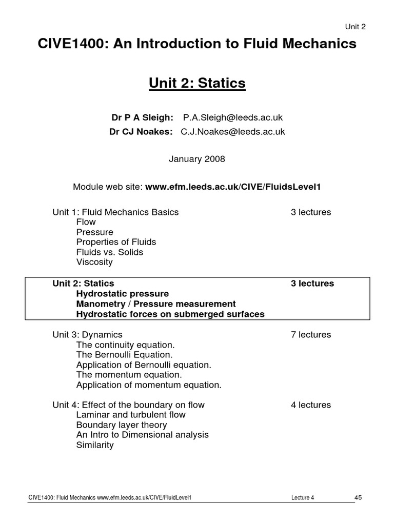 Unit02 Handout | PDF | Pressure | Pressure Measurement