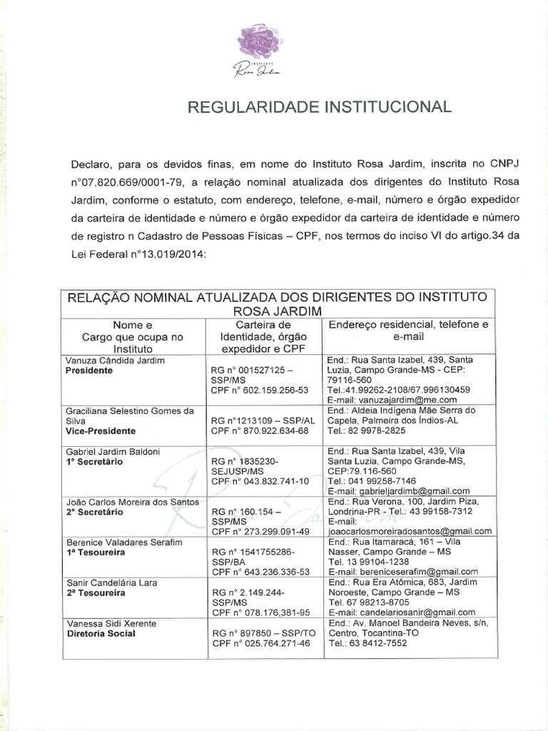 11 - Relaçao Nominal Dirigentes Da EO | PDF 11 - Relaçao Nominal Dirigentes Da EO | PDF