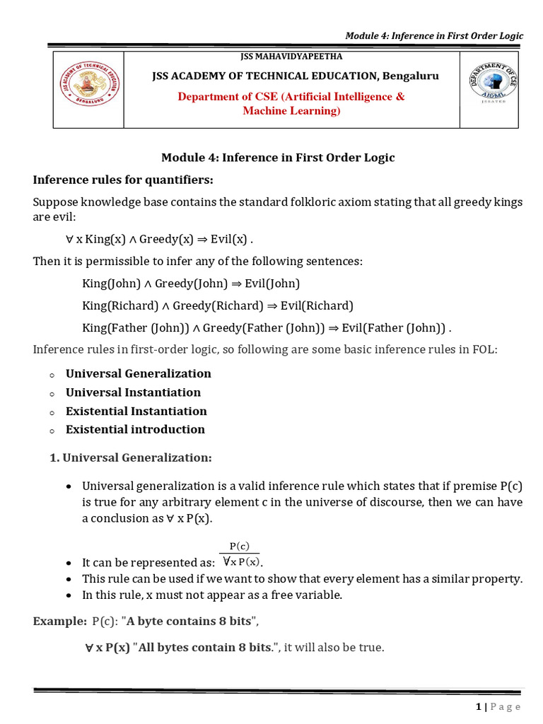 Inference In First Order Logic Pdf First Order Logic Mathematical Logic