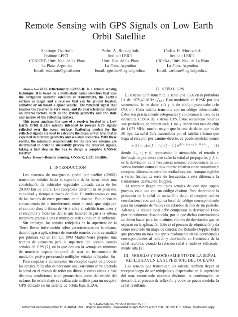 Remote Sensing With GPS Signals on Low Earth Orbit Satellite | PDF ...