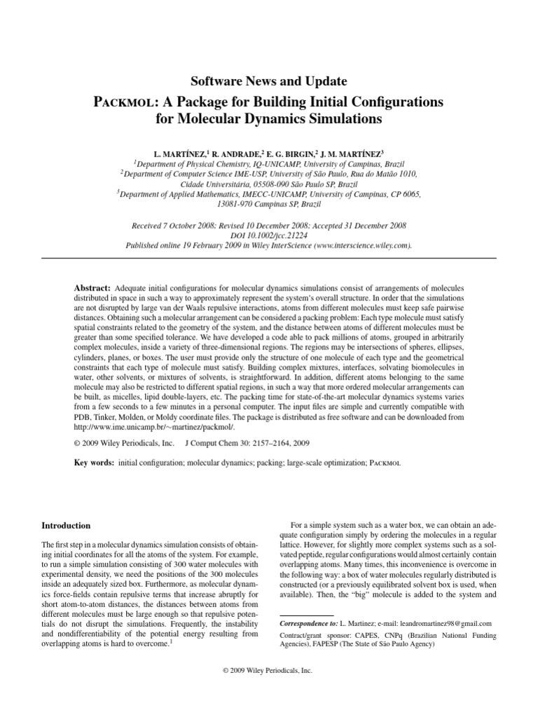 Packmol: Initial Configurations for MD | PDF | Mathematical ...