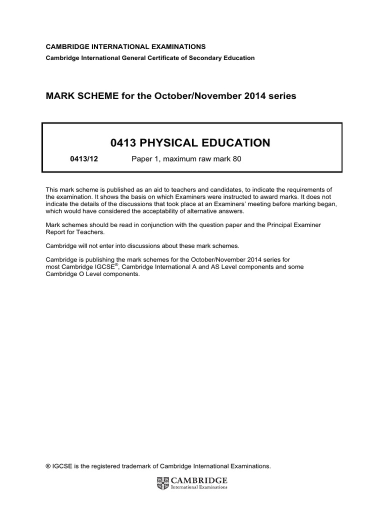0413 Physical Education: MARK SCHEME For The October/November 2014 ...