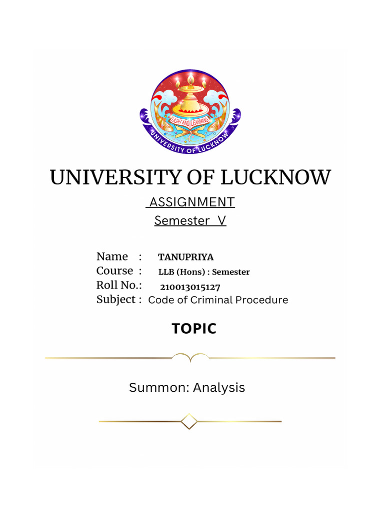 CRPC Assignment | PDF | Criminal Procedure In South Africa | Summons