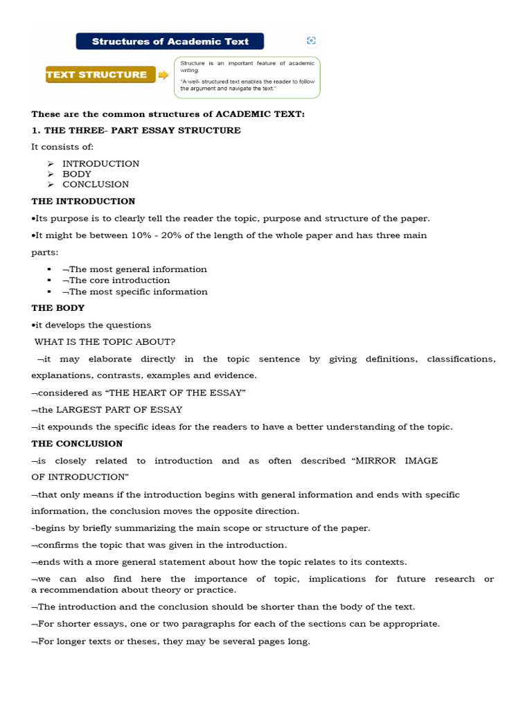 Academic Text Structures Guide | PDF | Essays | Information