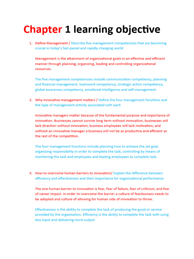 Chapter 1 Learner Guide Answers | PDF | Innovation | Goal