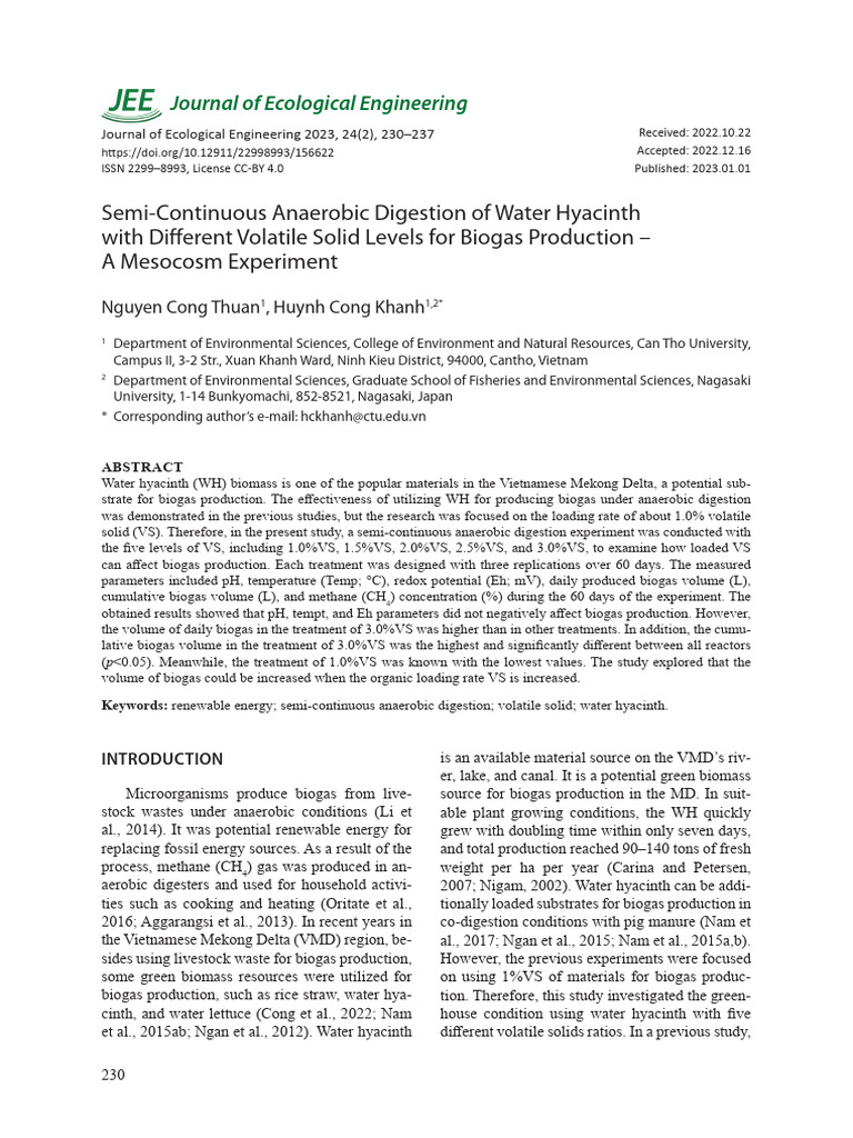 2023 - Thuan - Semi-Continuous Anaerobic Digestion of Water Hyacinth ... 2023 - Thuan - Semi-Continuous Anaerobic Digestion of Water Hyacinth ...