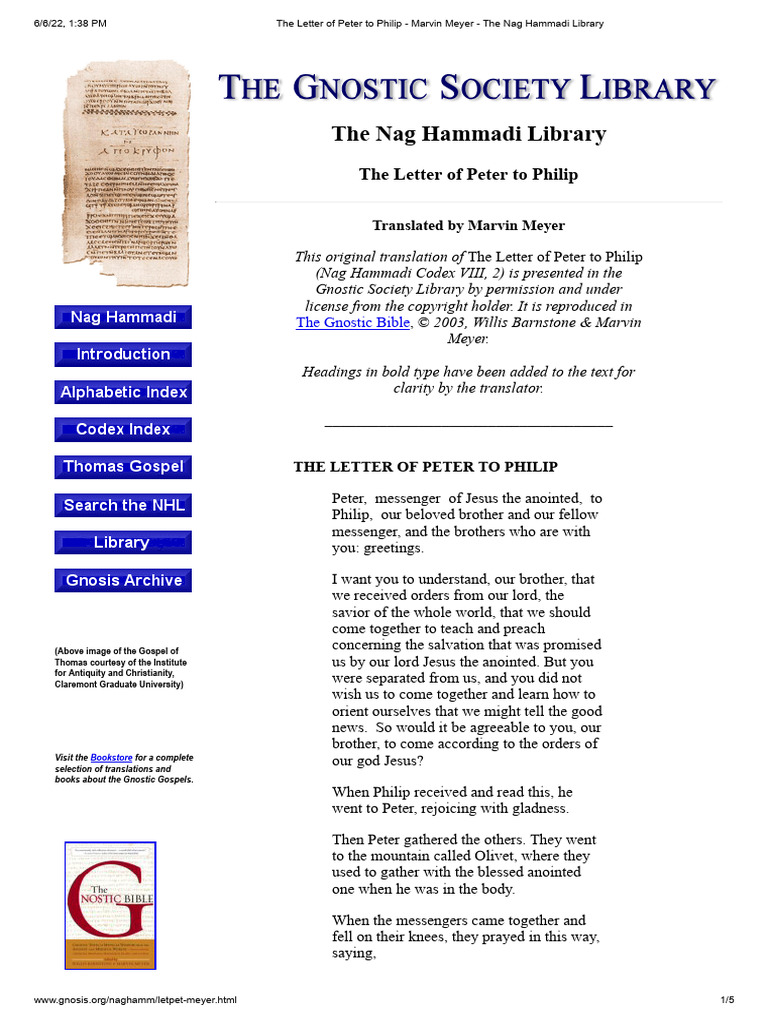 The Letter of Peter To Philip - Marvin Meyer | PDF | Jesus | Religious ...