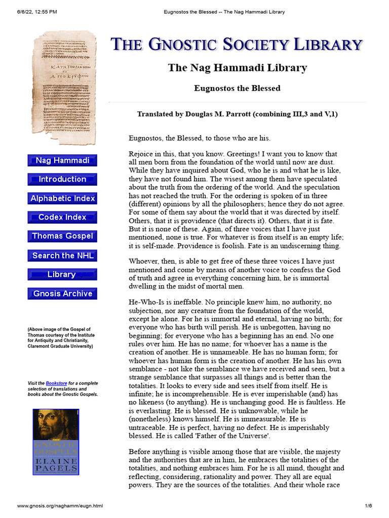 Eugnostos The Blessed - The Nag Hammadi Library | PDF | Gnosticism ...