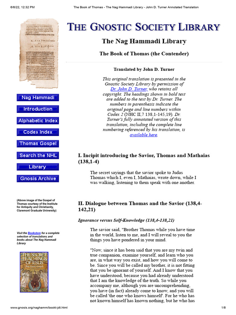 The Book of Thomas - John D. Turner | PDF | Religious Belief And Doctrine