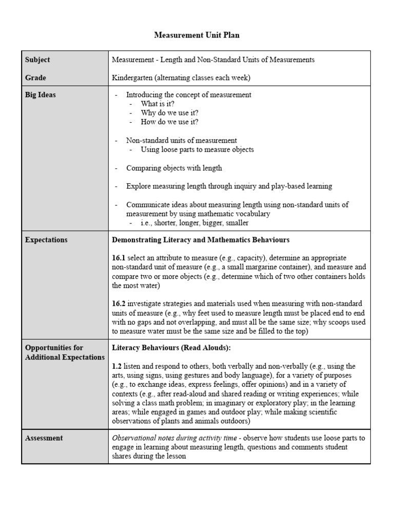 Measurement Unit Plan 1 | PDF | Cognitive Science | Learning