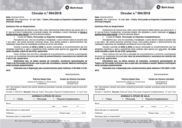 Circular 004 Ativ Integral 5a8ano 2018 | PDF