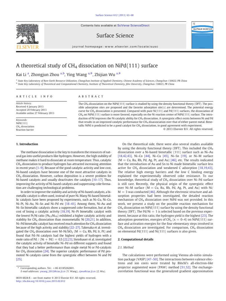Surface Science: Kai Li, Zhongjun Zhou, Ying Wang, Zhijian Wu | PDF | Adsorption | Catalysis