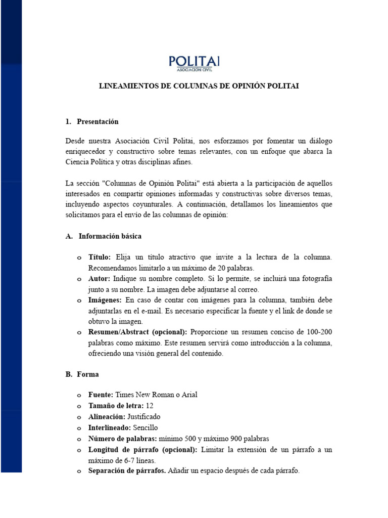 Lineamientos de Columnas de Opinión Politai (versión final) | PDF ...