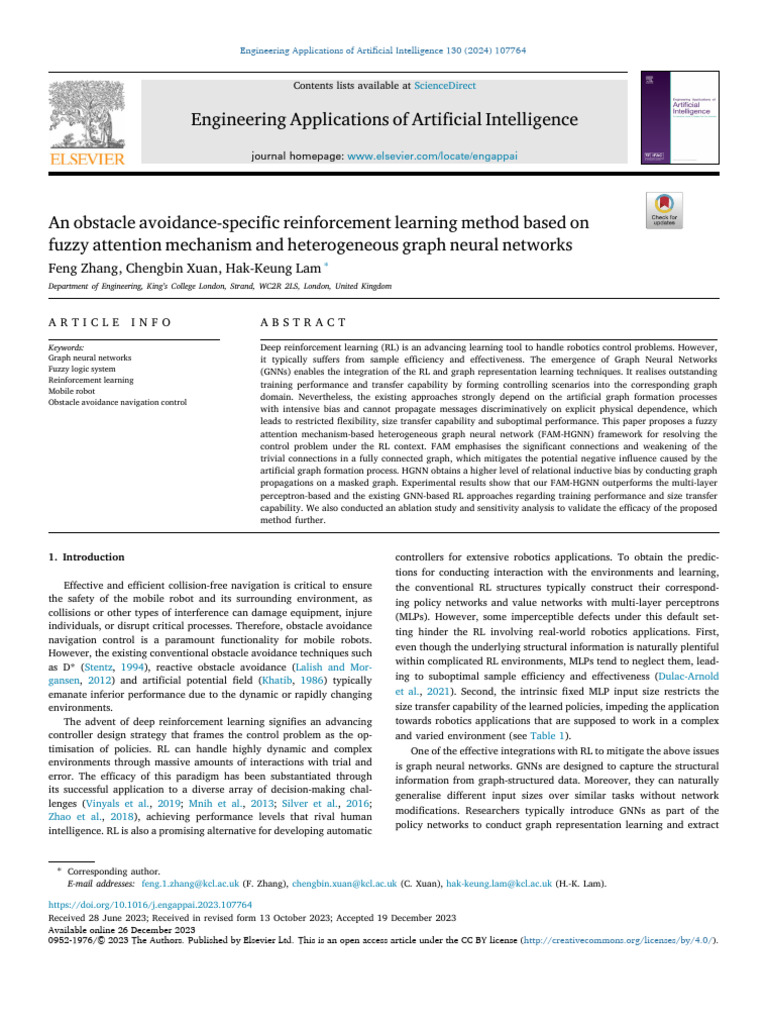 An Obstacle Avoidance Specific Reinforcement Learni - 2024 - Engineering Applica | PDF | Fuzzy ...