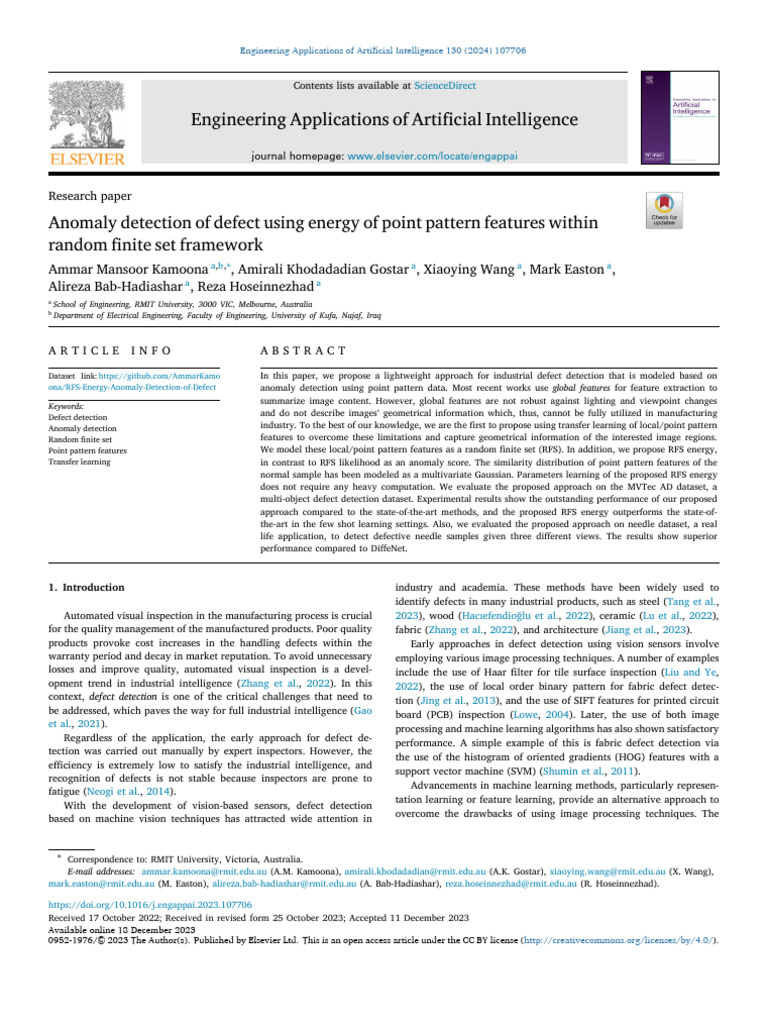 Anomaly Detection of Defect Using Energy of Poi - 2024 - Engineering Application | Download Free ...