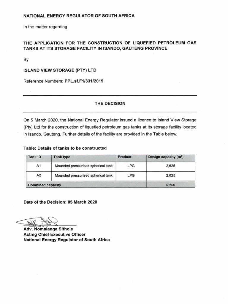 Bidvest Tank Terminals - Licence Application Construction of LPG Tanks ...