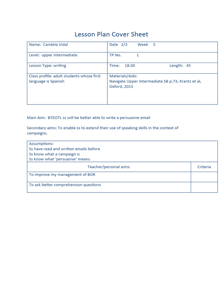 Candela-TP1-LessonPlan | PDF | Lesson Plan | Cognitive Science