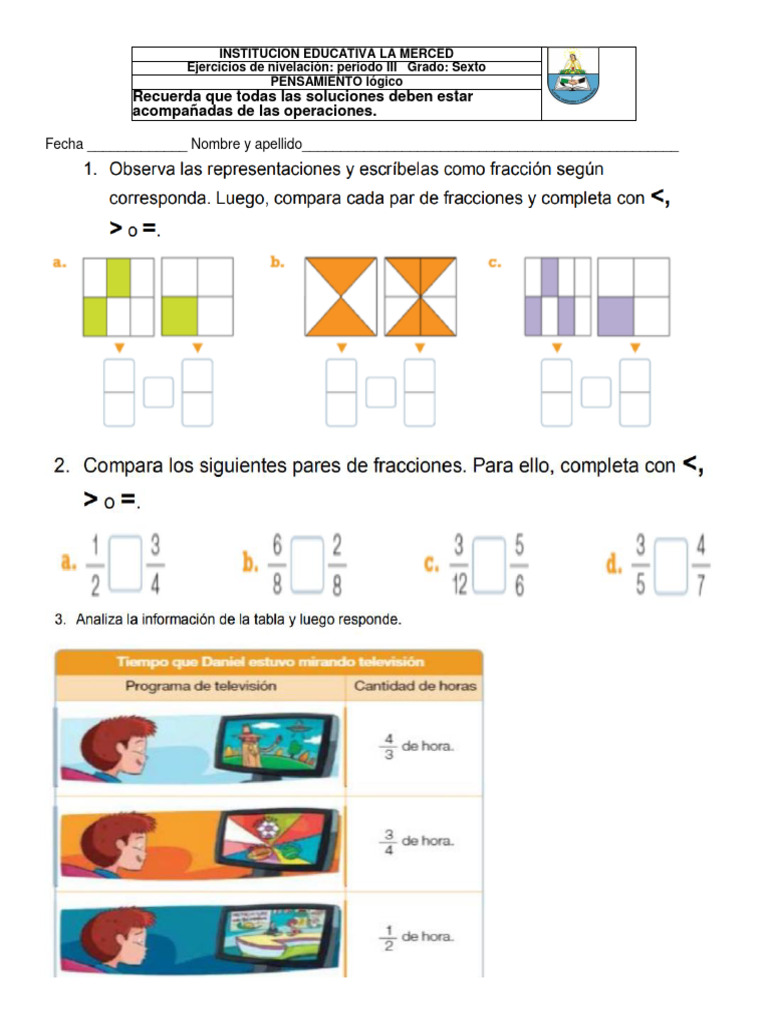 Nivelacion 3 Periodo Sexto Mat | PDF | Métodos y materiales de enseñanza
