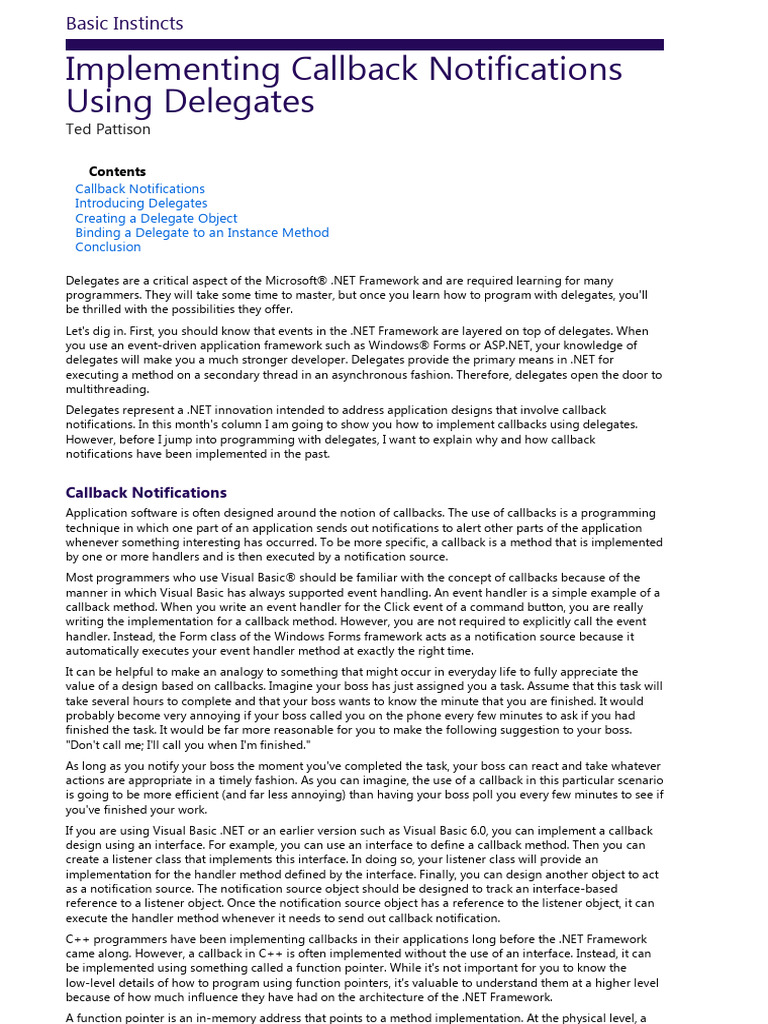 1 Implementing Callback Notifications Using Delegates Pdf Method Computer Programming