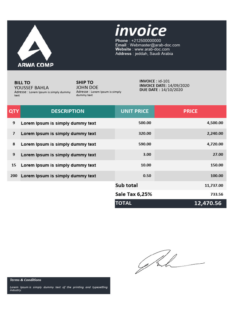 Invoice Summary for Youssef Bahla | PDF