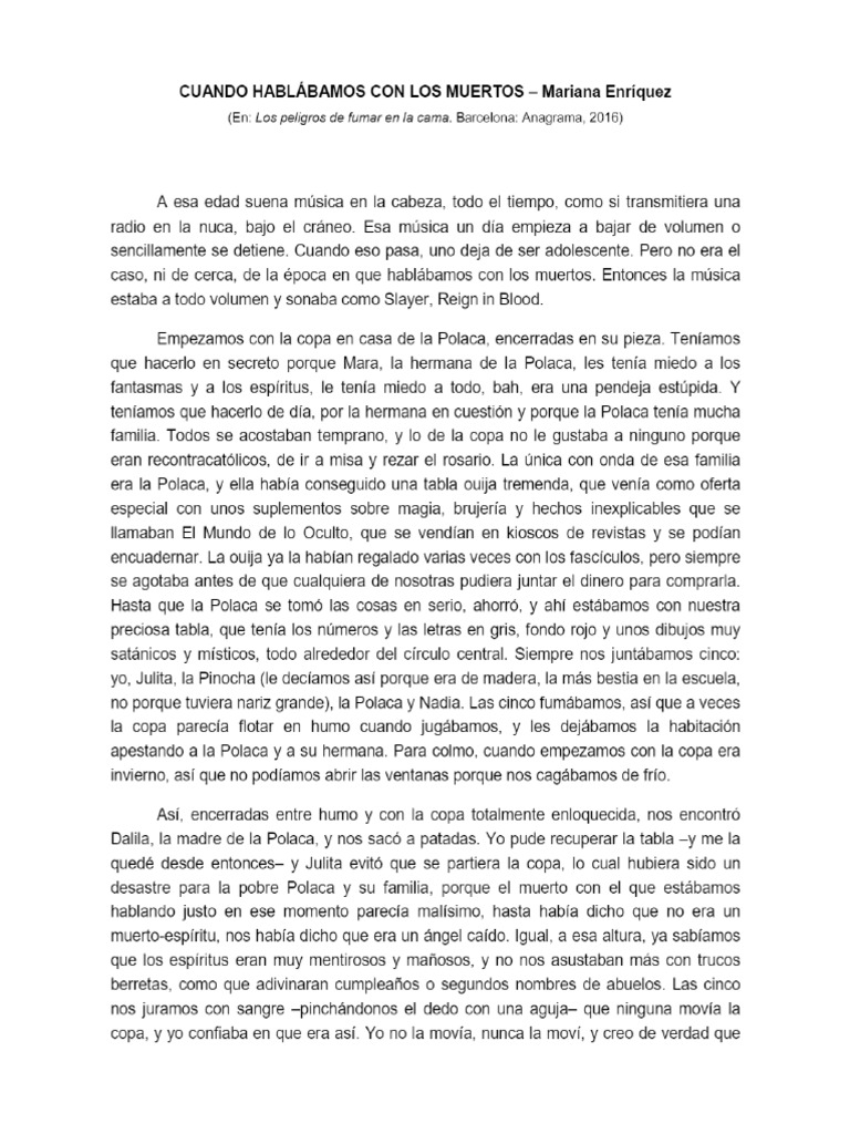 (Cuento) Cuando Hablábamos Con Los Muertos - Mariana Enríquez | PDF (Cuento) Cuando Hablábamos Con Los Muertos - Mariana Enríquez | PDF