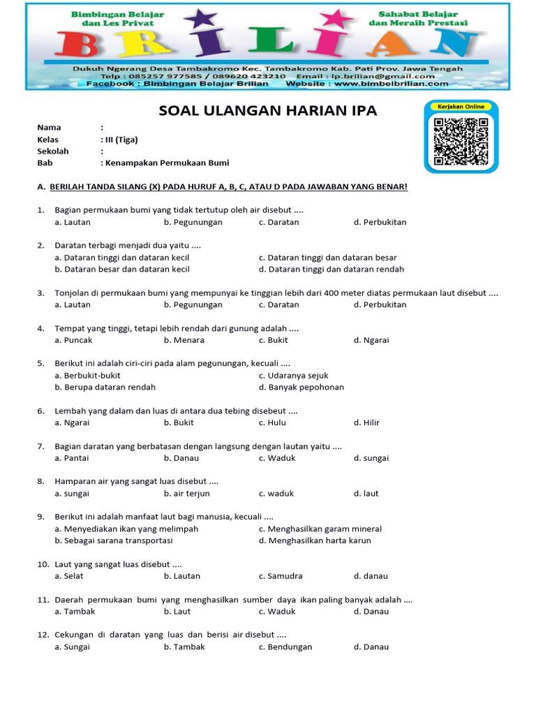 Soal IPA Kelas 3 SD Bab 11 Kenampakan Permukaan Bumi Dan Kunci Jawaban | PDF | Perjalanan