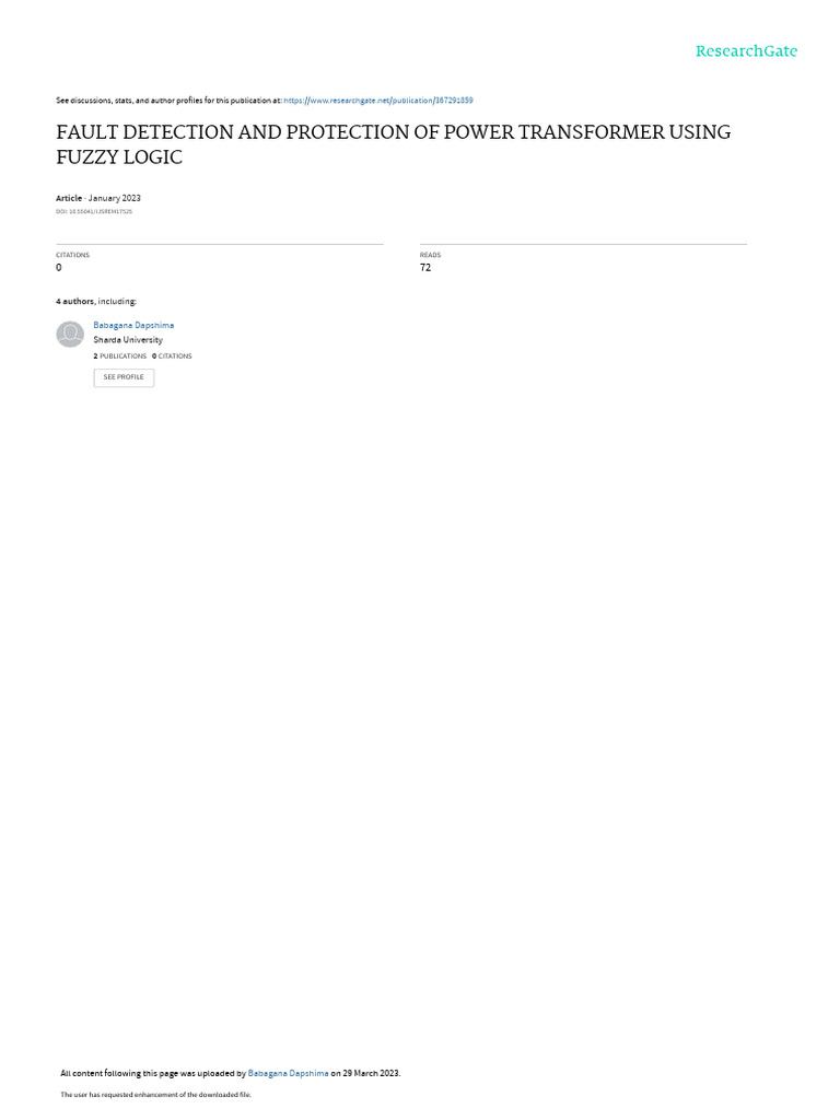 Fault Detection and Protection of Power Transforme | PDF | Fuzzy Logic | Relay
