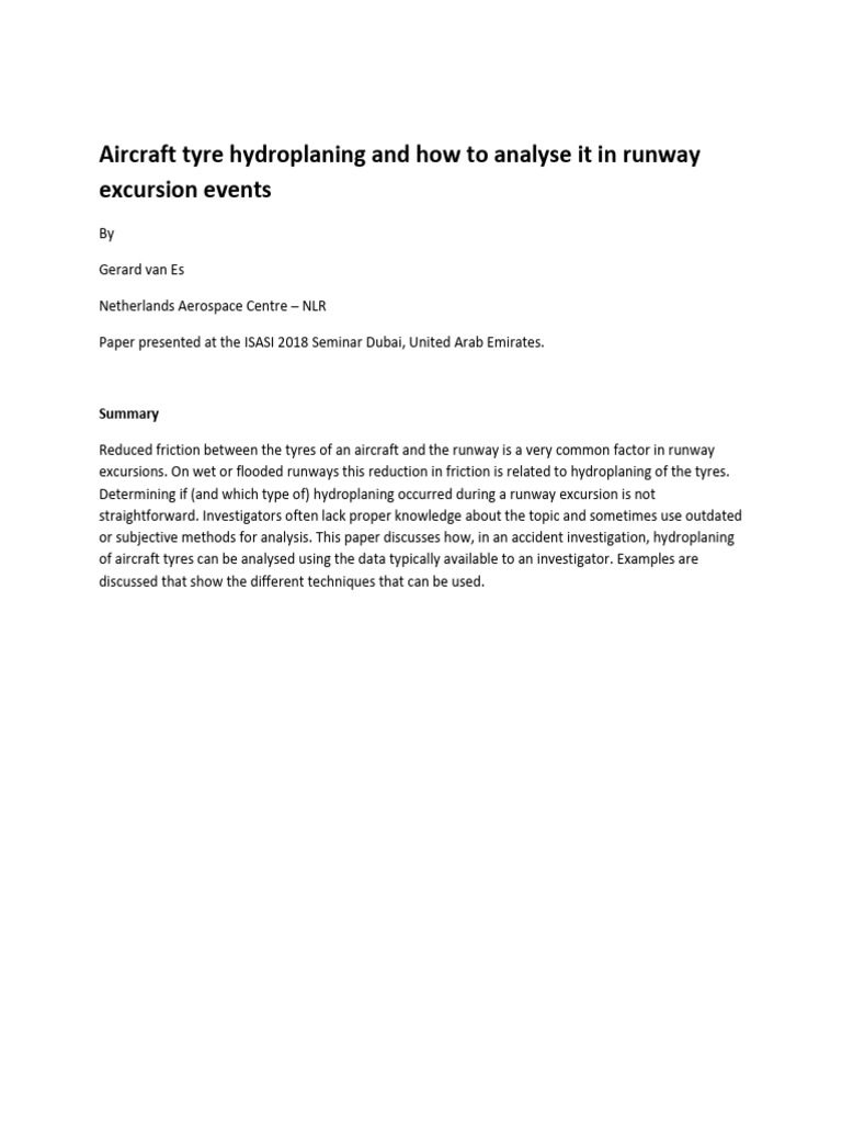 Aircraft Tyre Hydroplaning and How To Analyse It in Runway Excursion ...