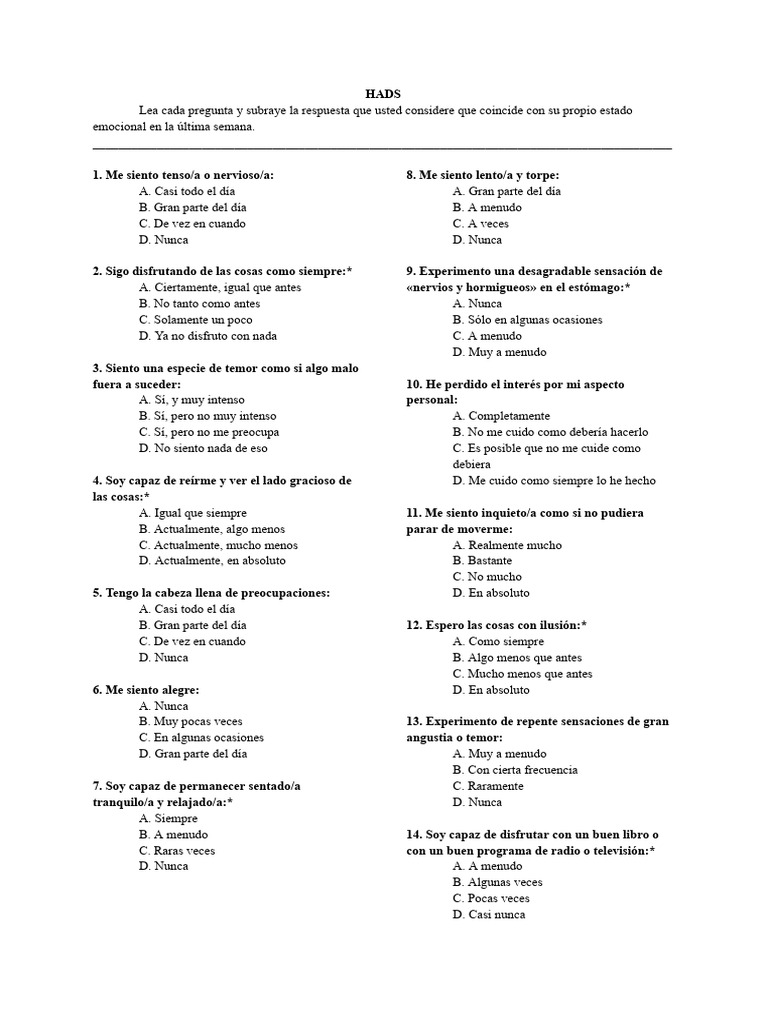 Evaluación del Estado Emocional HADS | PDF