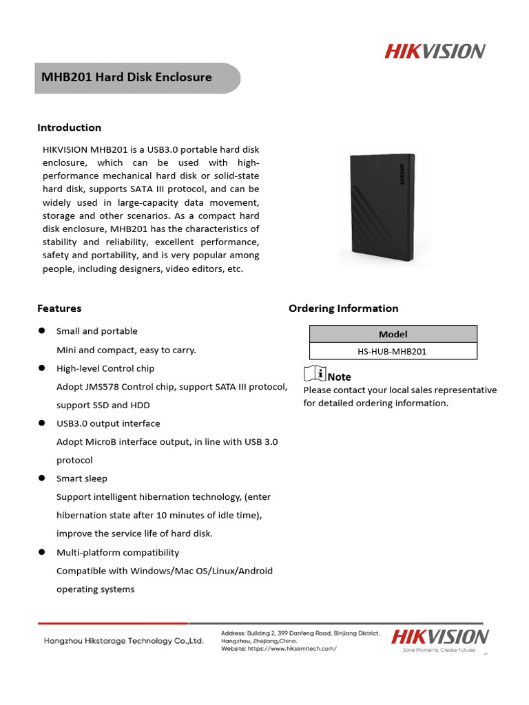 MHB201 Hard Disk Enclosure: Model | PDF | Hard Disk Drive | Solid State Drive