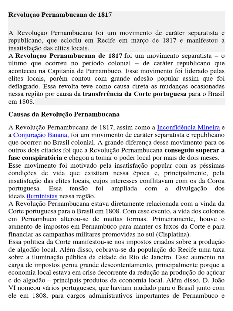 Revolução Pernambucana de 1817 | PDF | Brasil