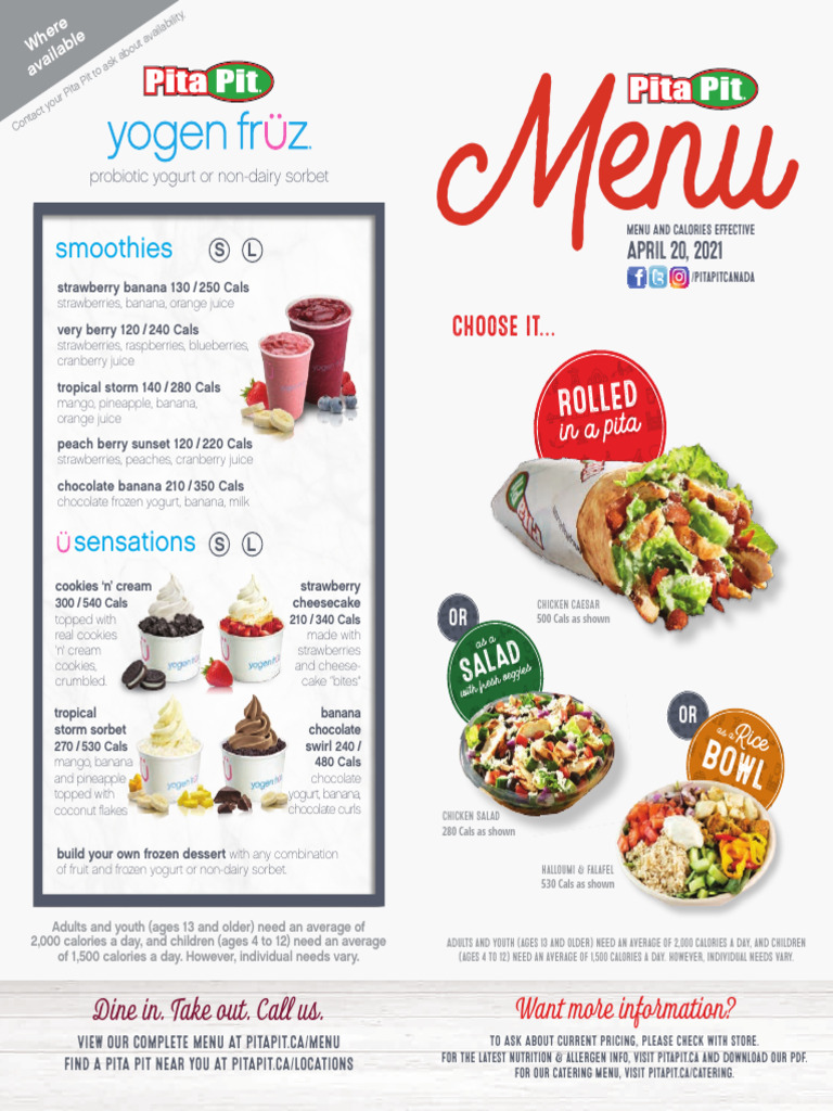Pita Pit Canada 2021 Printable Menu 2 | PDF | Calorie | Berry