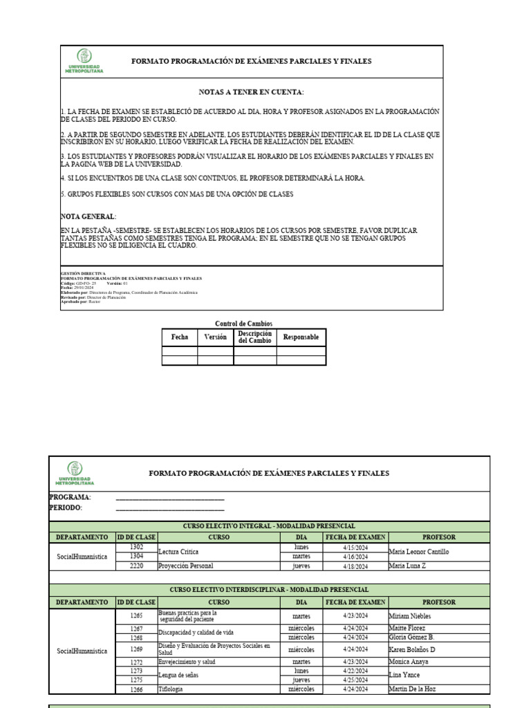 Progr. Horario Examenes Parciales y Finales Prog. de Medicina - 2do ... Progr. Horario Examenes Parciales y Finales Prog. de Medicina - 2do ...