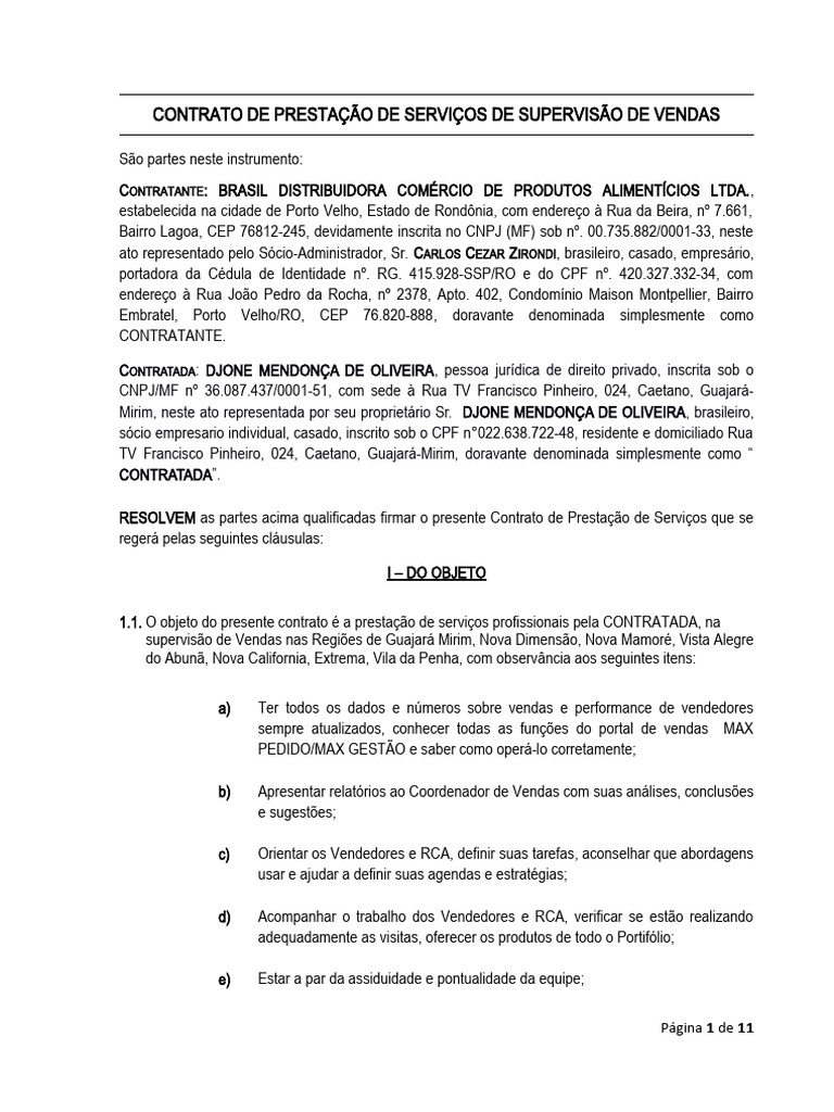 Modelo Prestacao de Serv Coord Vendas | PDF | Business | Direito Privado