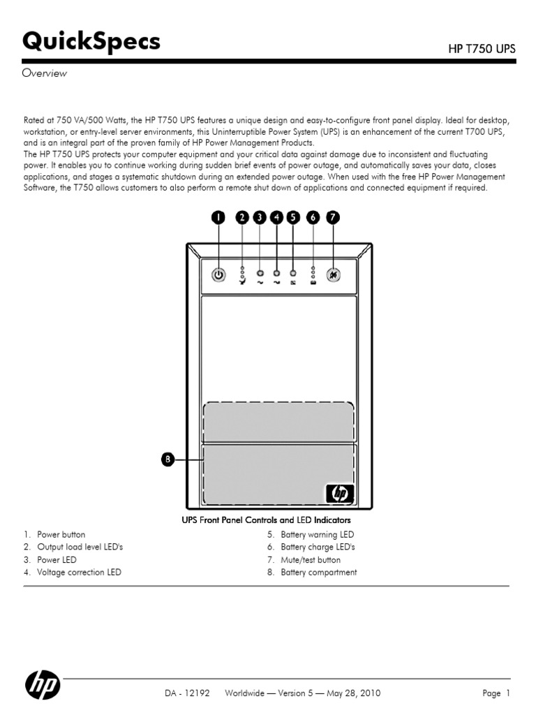 Quickspecs: HP T750 Ups HP T750 Ups HP T750 Ups HP T750 Ups | PDF ...