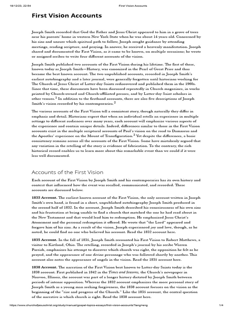 First Vision Accounts | PDF | Joseph Smith | Latter Day Saint Movement