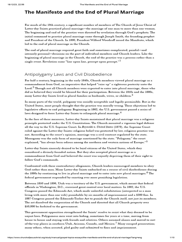 The Manifesto and The End of Plural Marriage | PDF | Mormonism And ...