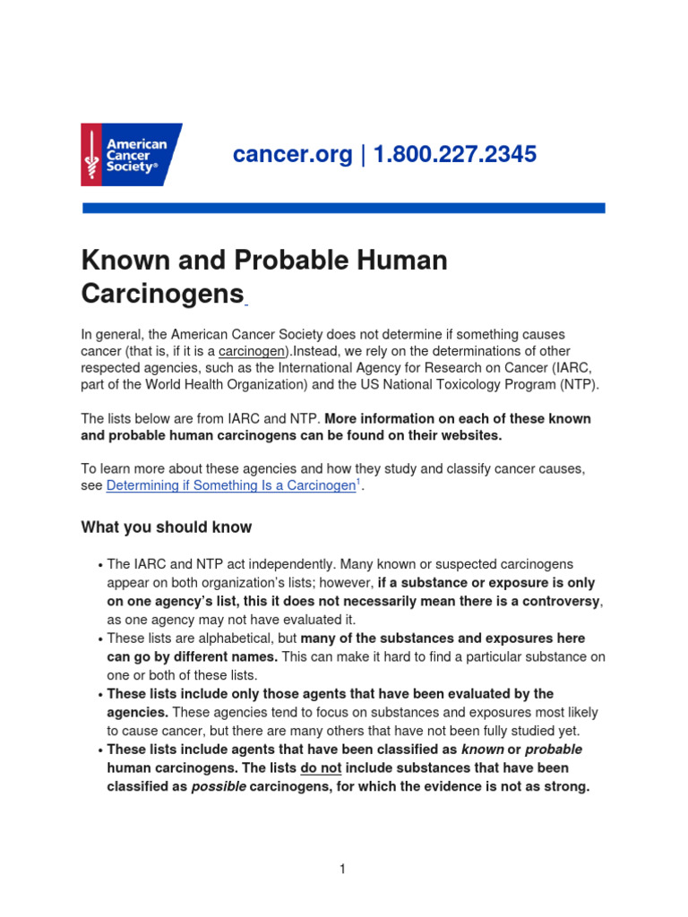 Conocidos y Probables Carcinogenos Humanos | PDF | Carcinogen ...