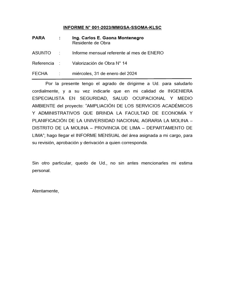 14 - Informe #001-2024 Mensual de SSOMA - Enero 2024 | PDF | Lavado de manos | Residuos