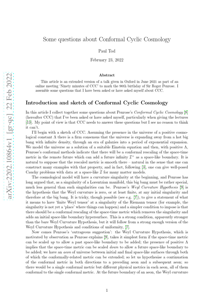 Conformal Cyclic Cosmology | PDF | Mathematical Physics | Theoretical ...