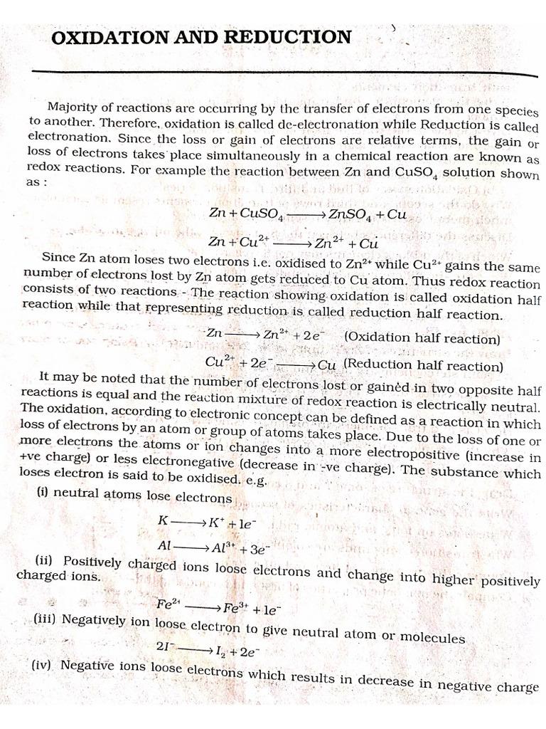 Chapter -IV Oxidation and Reduction | PDF