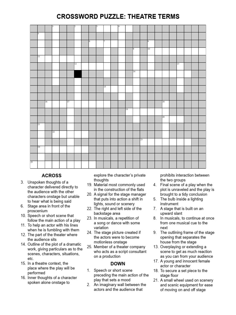 Theatre Terms Crossword Puzzle | PDF | Actor | Entertainment