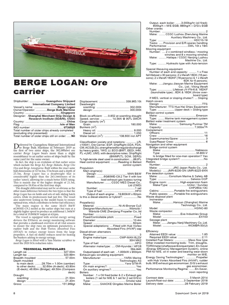 BERGE LOGAN Ore Carrier | PDF | Marine Propulsion | Ships