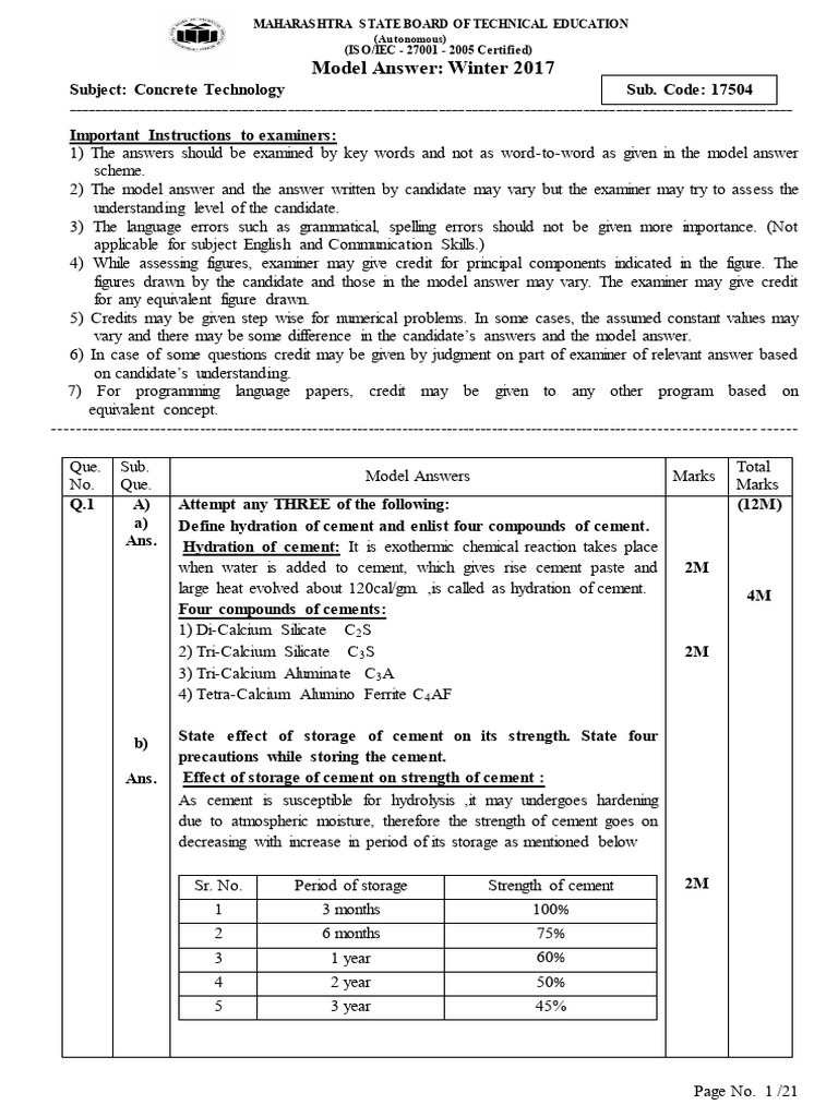 2017 Winter Model Answer Paper | PDF | Concrete | Cement