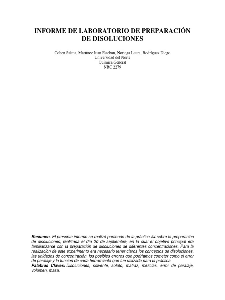 Informe Lab Disoluciones | PDF | Concentración | Química