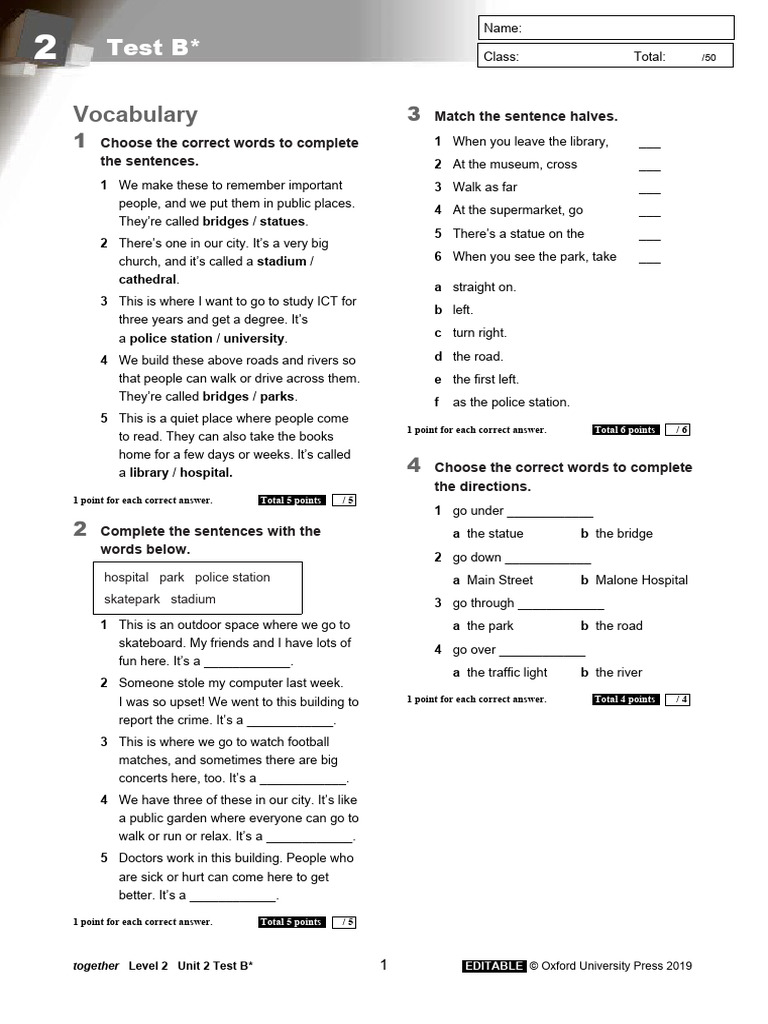 Level 2 Unit 2 Vocabulary & Grammar Test | PDF